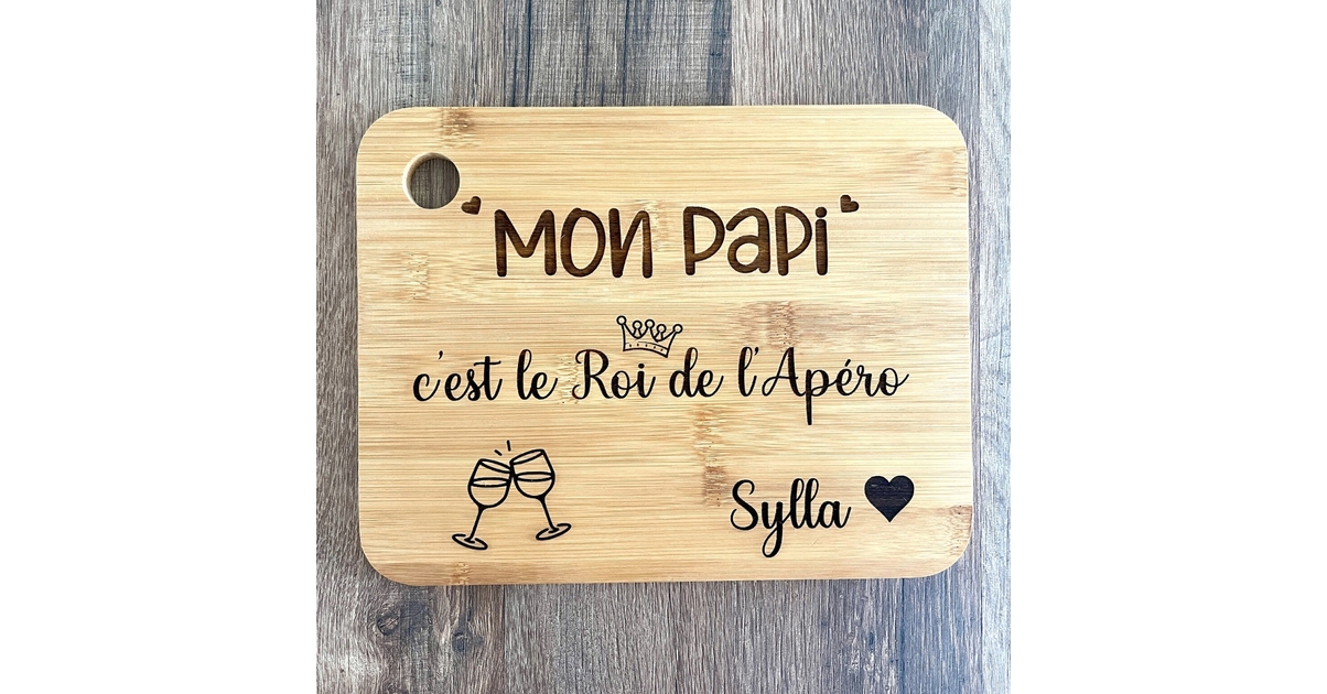 Cadeau papi personnalisé, fête des papis, Planche apéro en bambou